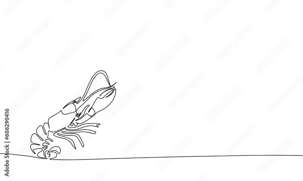 Shrimp or prawn isolated on white background. One line continuous ocean ...