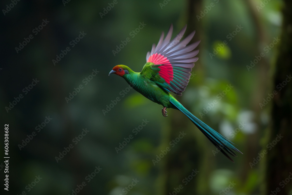 Flying Resplendent Quetzal Pharomachrus mocinno Savegre in Costa Rica ...