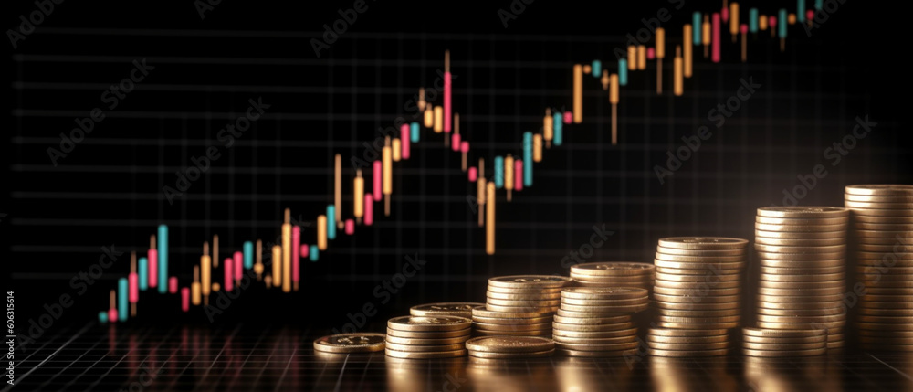 financial chart with uptrend line graph of stock market and stack of ...