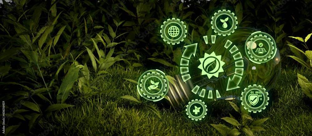 Solar renewable energy banner background with green energy as wind ...