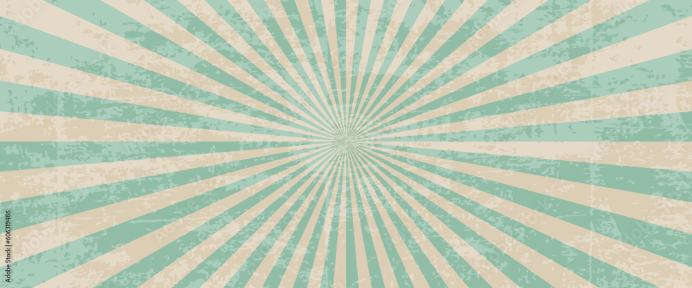Vintage grunge shabby retro horizontal poster background with diverging ...