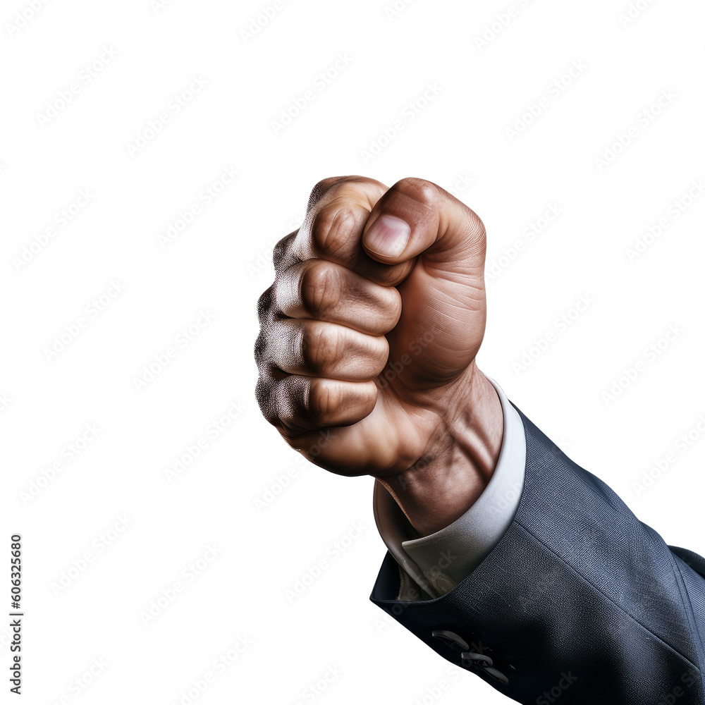 Male fist. Businessman dressed in a suit. Transparent background ...