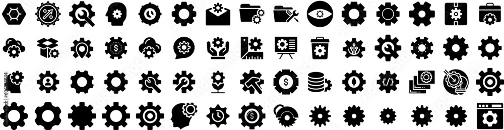 Set Of Cogwheel Icons Isolated Silhouette Solid Icon With Cog, Cogwheel ...