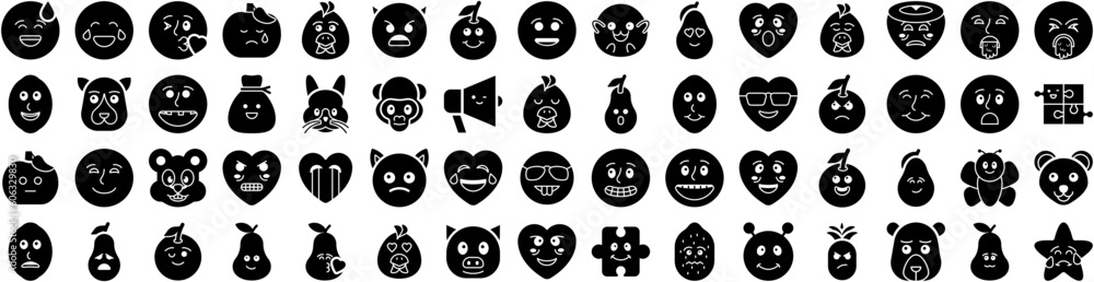 Set Of Emotag Icons Isolated Silhouette Solid Icon With Mood, Emoticon ...
