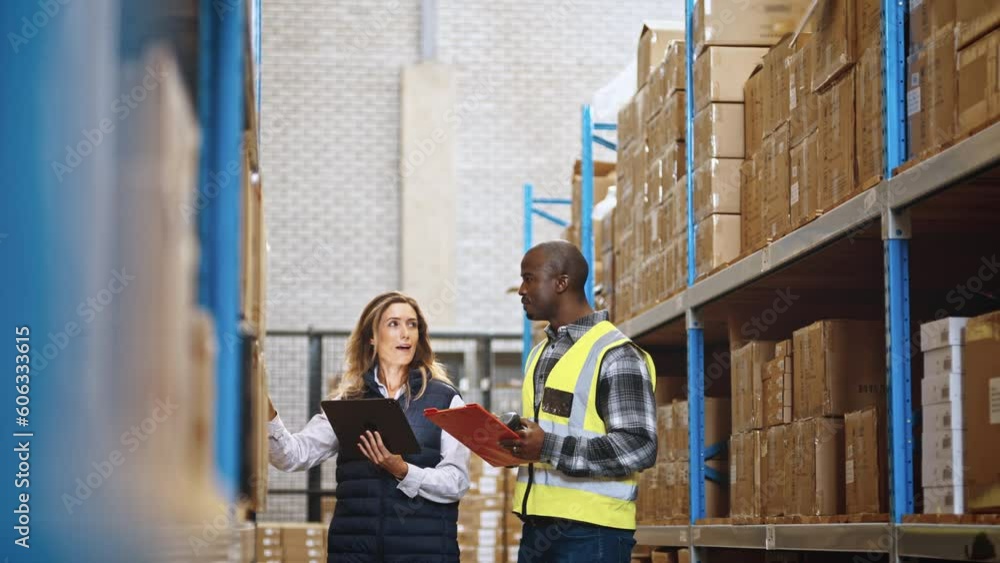 Two distribution professionals having a discussion as they do an ...