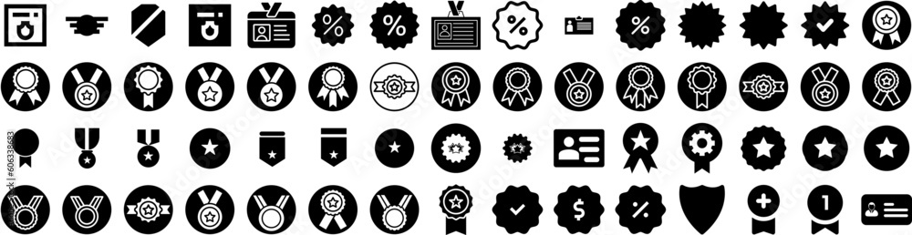 Set Of Badge Icons Isolated Silhouette Solid Icon With Badge, Vector ...
