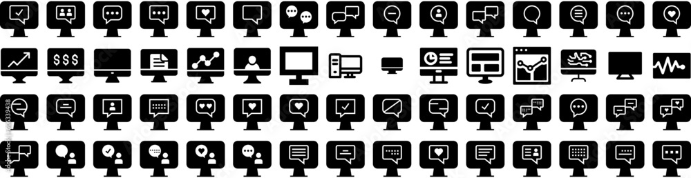 Set Of Monitor Icons Isolated Silhouette Solid Icon With Desktop ...