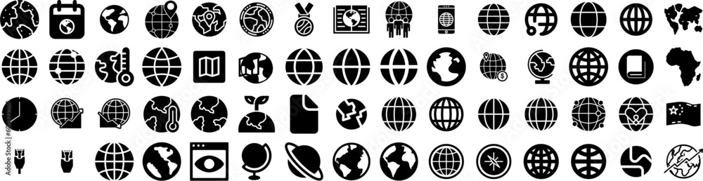 Set Of World Icons Isolated Silhouette Solid Icon With World, Planet ...