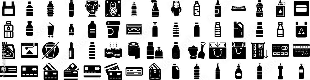 Set Of Plastic Icons Isolated Silhouette Solid Icon With Transparent ...