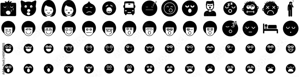 Set Of Sleepy Icons Isolated Silhouette Solid Icon With Tired, Home ...