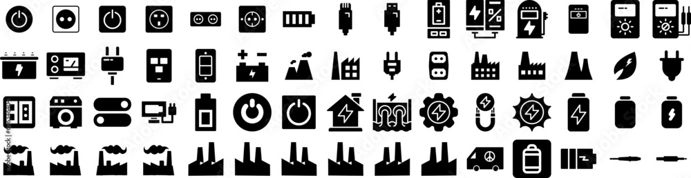 Set Of Power Icons Isolated Silhouette Solid Icon With Illustration ...