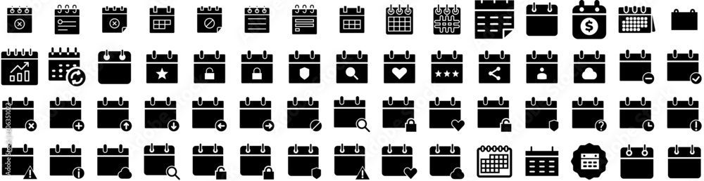 Set Of Monthly Icons Isolated Silhouette Solid Icon With Illustration ...