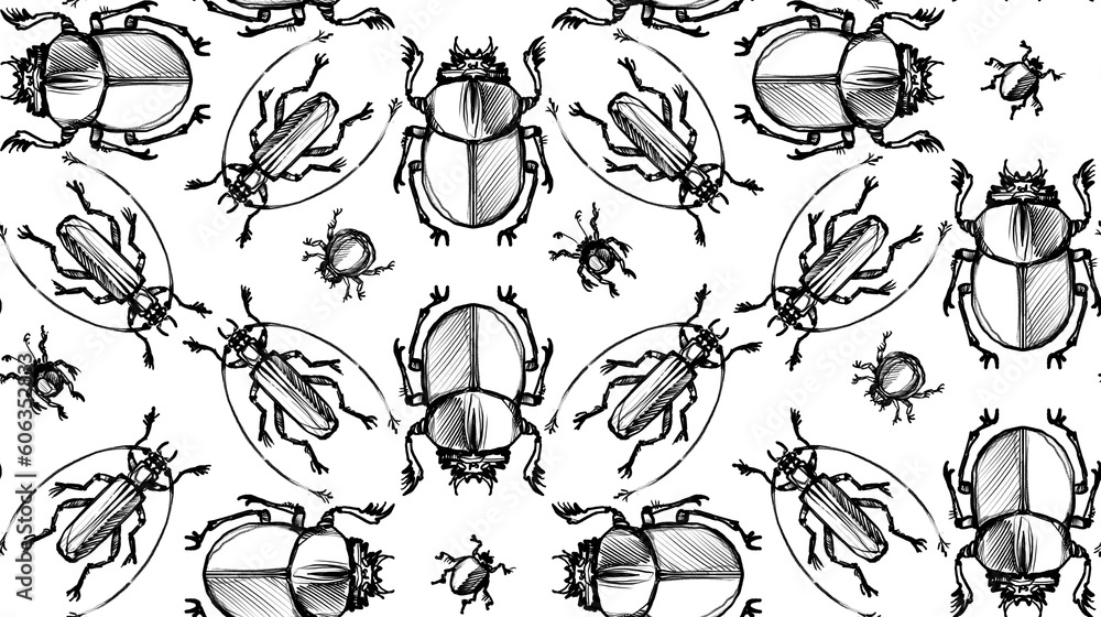 Tileable pattern of hand drawn fantasy bugs/beetles Stock Illustration ...