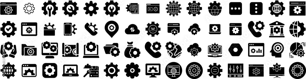 Set Of Settings Icons Isolated Silhouette Solid Icon With Gear, Work ...