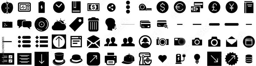 Vecteur Stock Set Of Addition Icons Isolated Silhouette Solid Icon With ...