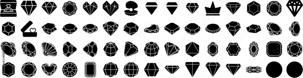 Poster Set Of Jewel Icons Isolated Silhouette Solid Icon With Diamond ...