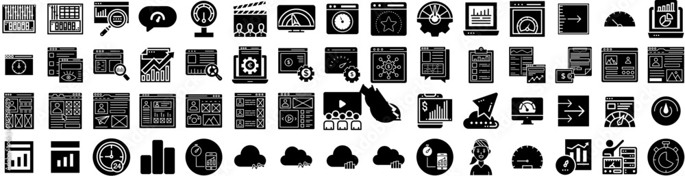 Set Of Performance Icons Isolated Silhouette Solid Icon With Chart ...