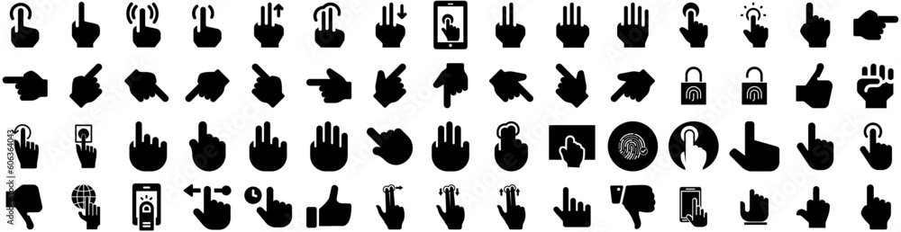 Set Of Finger Icons Isolated Silhouette Solid Icon With Point, Isolated ...