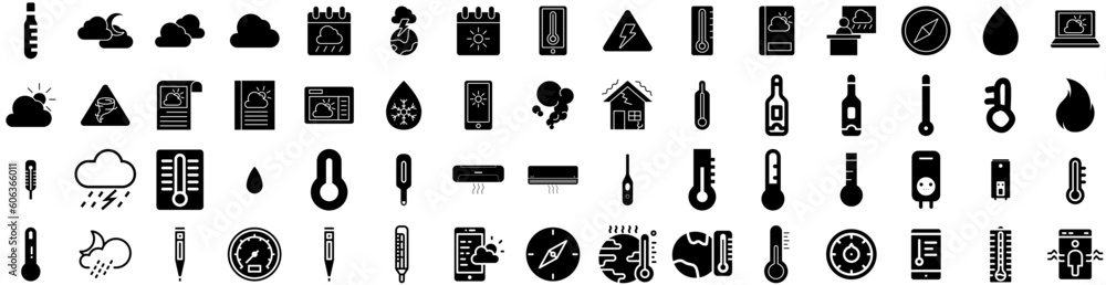 Set Of Temperature Icons Isolated Silhouette Solid Icon With ...