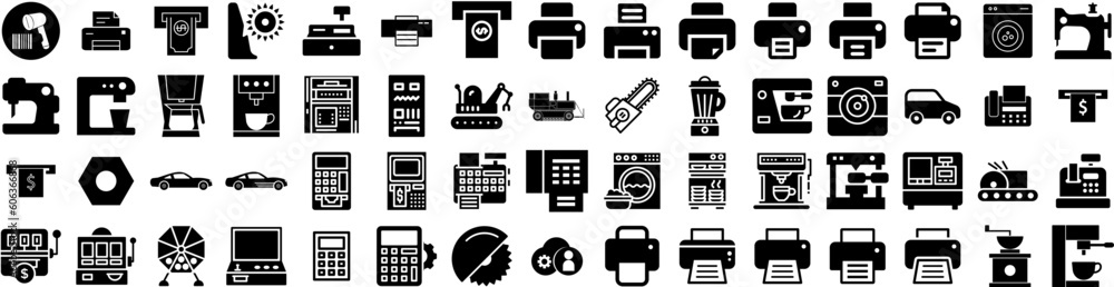 Set Of Machine Icons Isolated Silhouette Solid Icon With Background ...