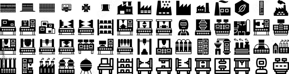 Set Of Production Icons Isolated Silhouette Solid Icon With Work ...