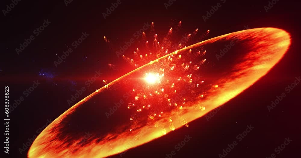 Explosion in space, particle explosion, light beam effect, galaxy ...