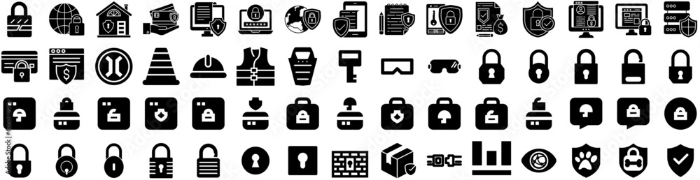 Set Of Safety Icons Isolated Silhouette Solid Icon With Safe, Safety ...