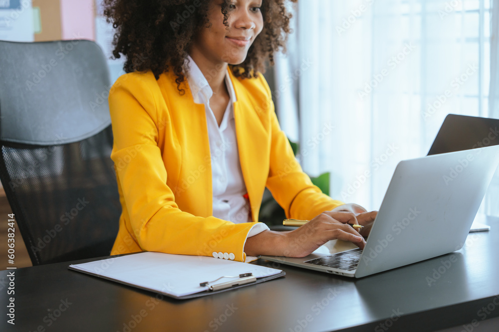 Working smart, African american business woman working audit balance ...
