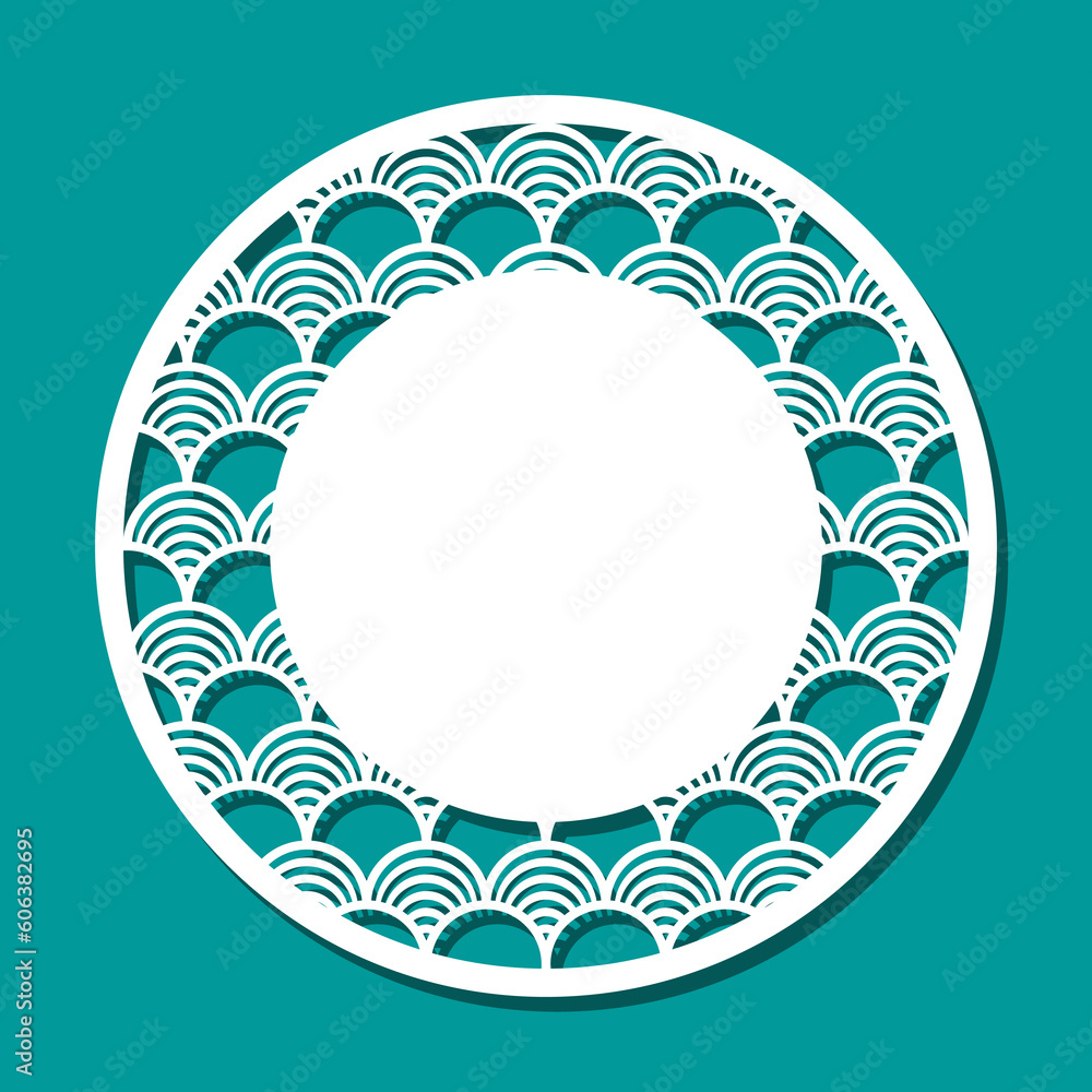Round blank with openwork edge. White mockup of card, certificate ...