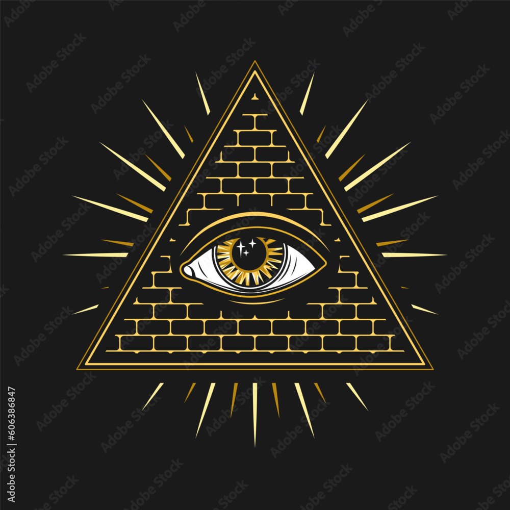 Composition with all seeing eye, eye of providence. Illuminati symbol ...