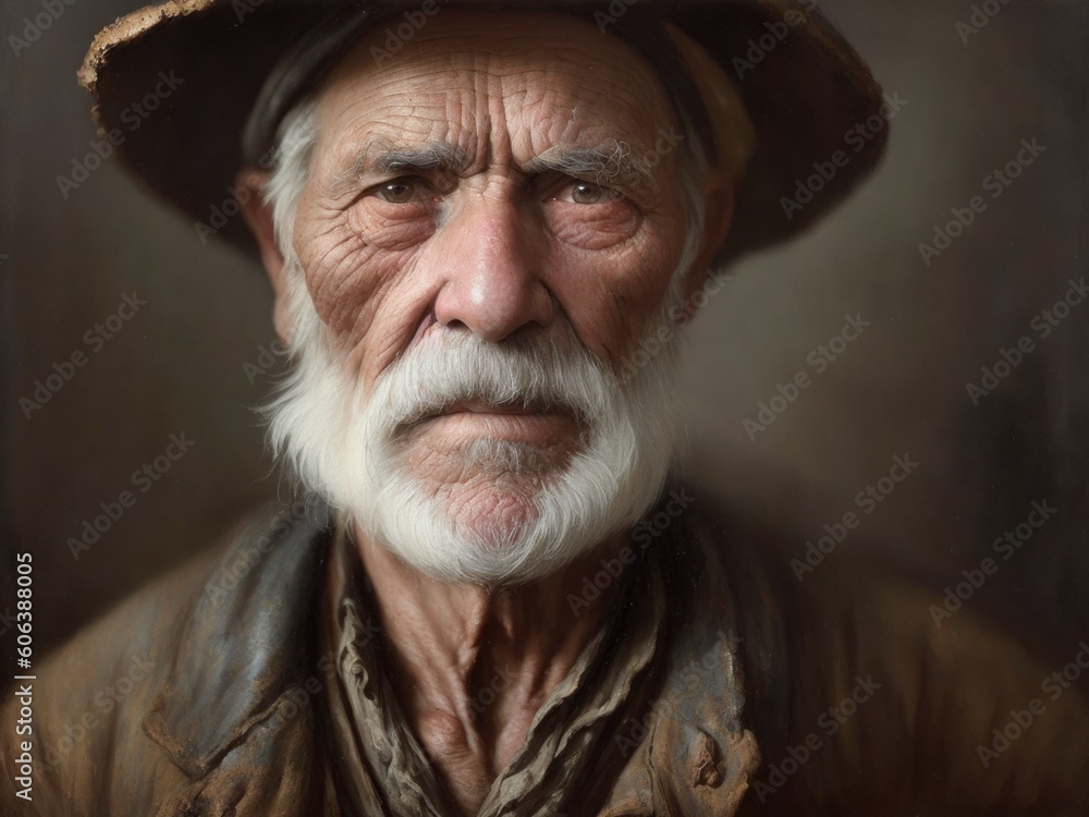 Realistic painting of an old man volume two created with generative ai ...