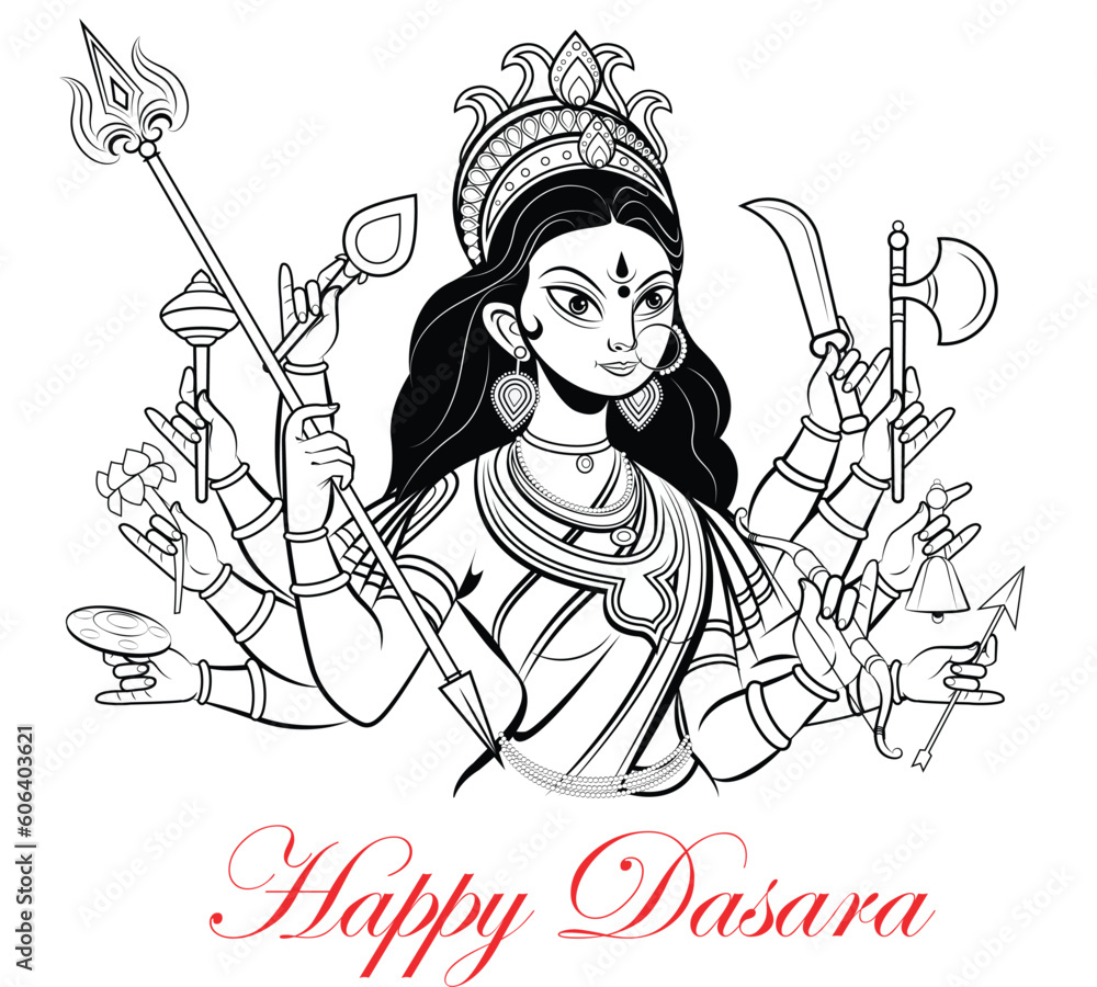 Vector illustration of the traditional Happy Dasara festival background ...