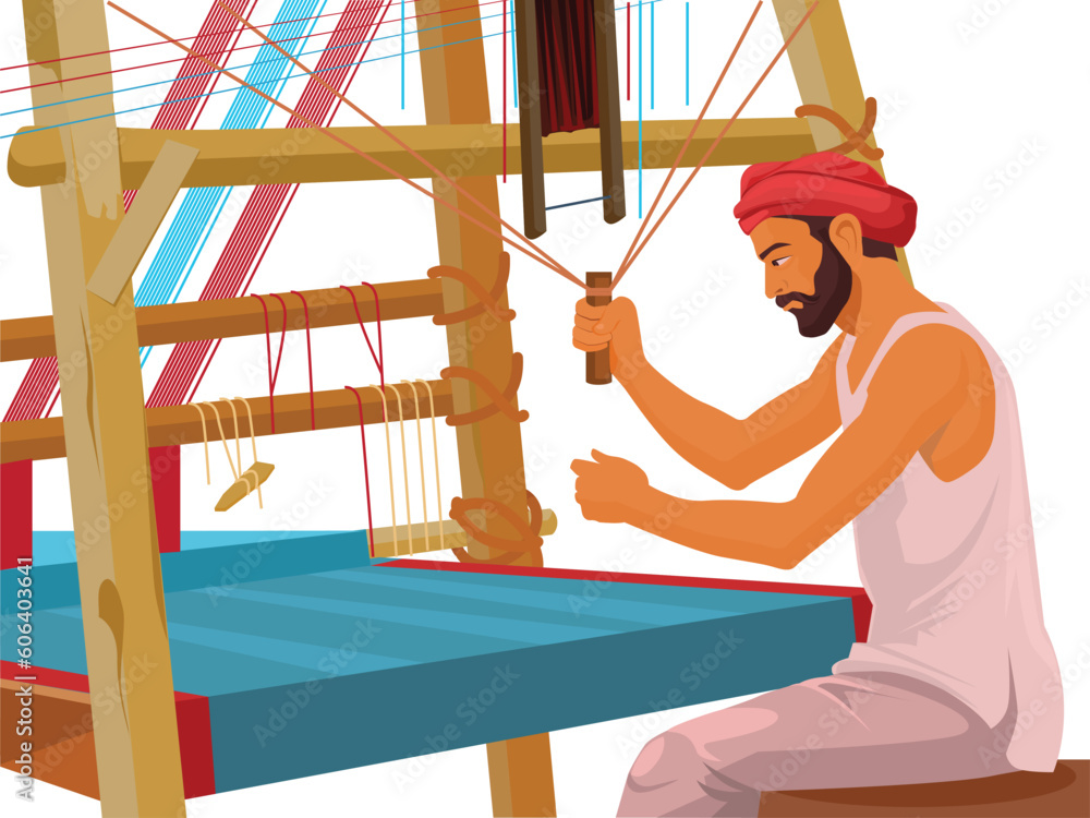 Vector illustration of the handloom weaver Stock Vector | Adobe Stock