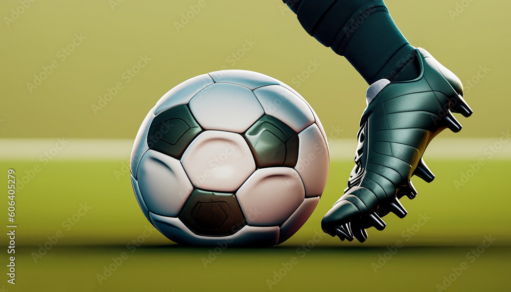 Side view of football boot kicking a soccer ball, ultra realistic, high ...