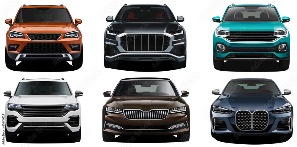 Vector Realistic 3d isolated car Collection includes Green, Orange ...
