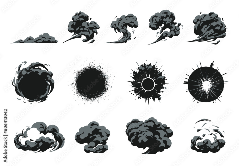 Explosion, burst fire effect of exploded dynamite or nuclear bombs with ...