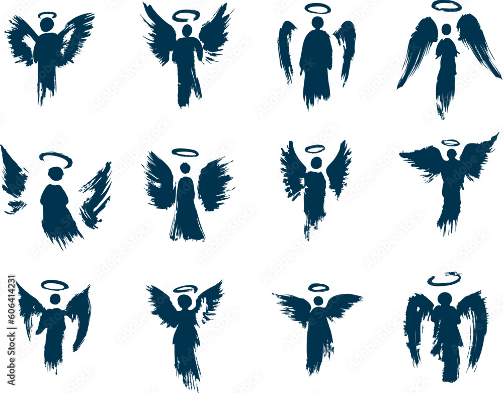 angel collection vector image stencil on white background Stock Vector ...