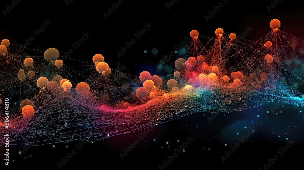 An Abstract Representation Of Data Visualization With Interconnected Nodes And Flowing Lines