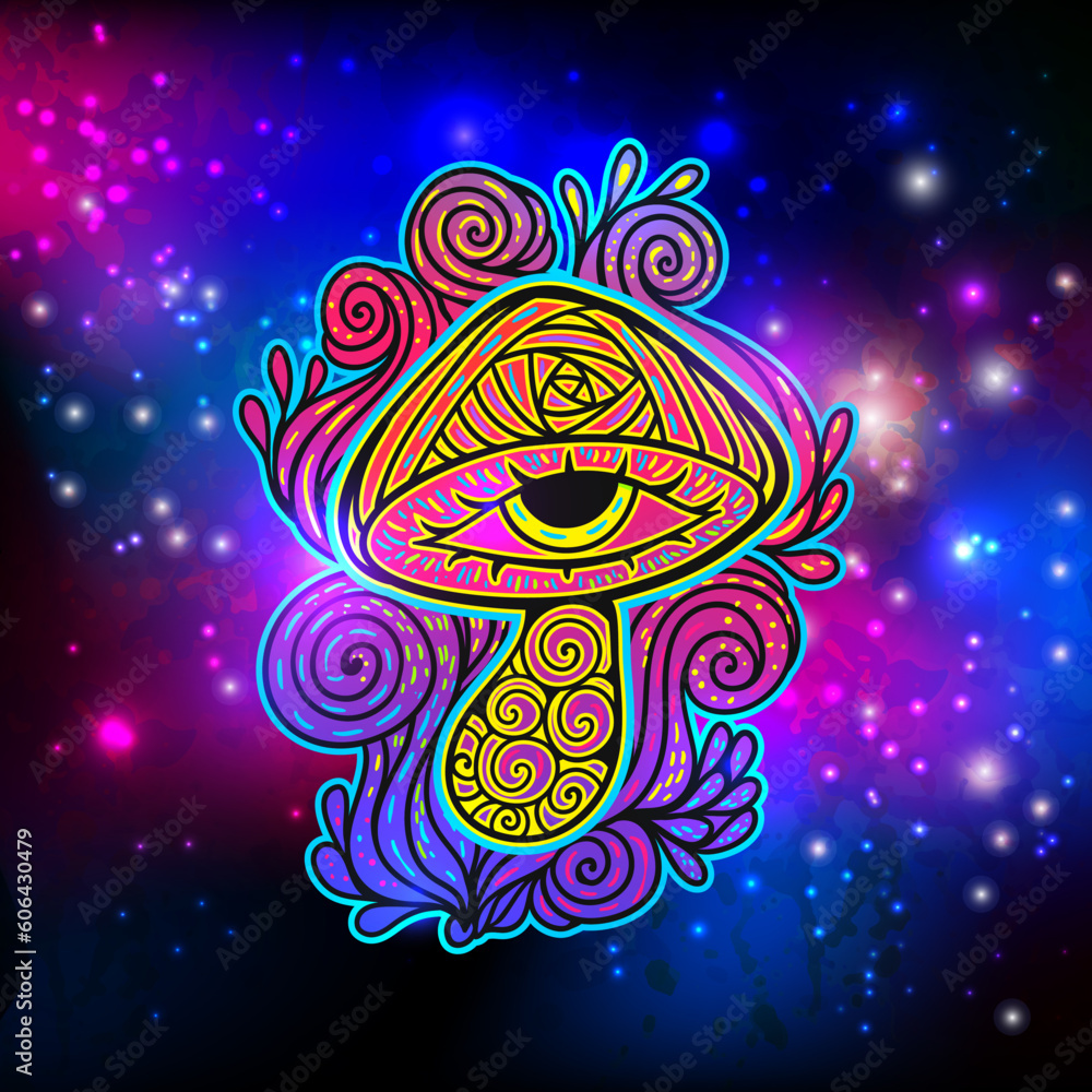 Magic Mushrooms. Psychedelic poster.Vector illustration. Zen boho art ...