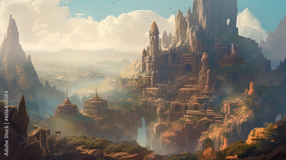 An ancient and mysterious alien city, with ancient ruins and monumental ...