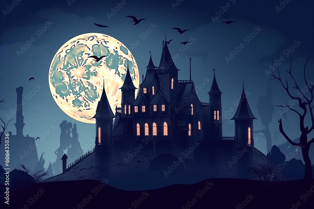 Scary Gothic castle on Halloween night haunted palace or mansion for ...