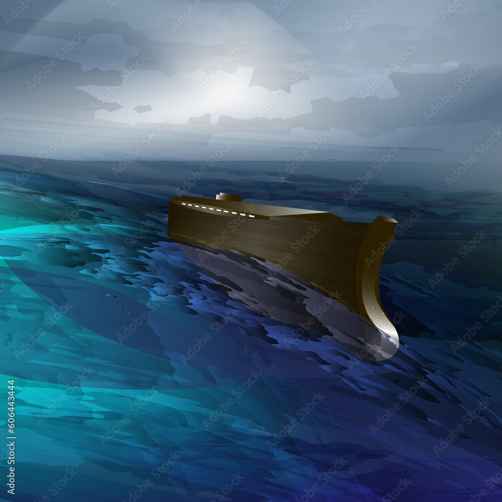 Noah's ark in great flood. Bible series. Illustration for Bible stories ...