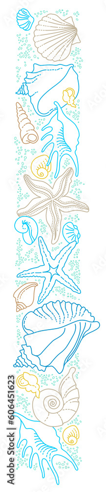 Illustration of line art tropical sea elements, seashells, starfish ...