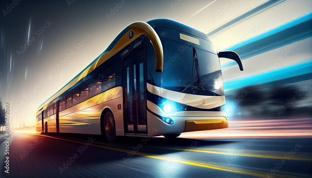Super fast Bus automobile concept design with fire. Luxury speed race ...