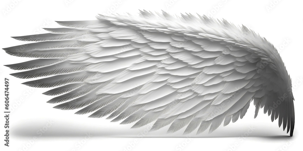White angel wings render 3D feather bird wings isolated on white ...