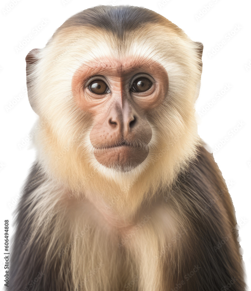 Close up portrait of a cute capuchin monkey isolated on white or ...