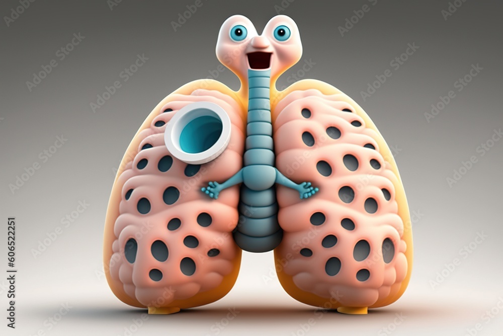 Lungs. Cute cartoon healthy human anatomy internal organ character set ...