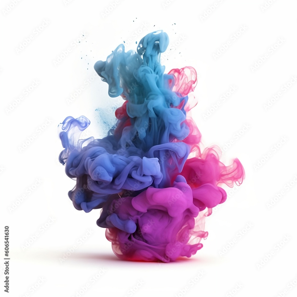 Pink, blue, and purple smoke bombs, colorful, isolated on white ...