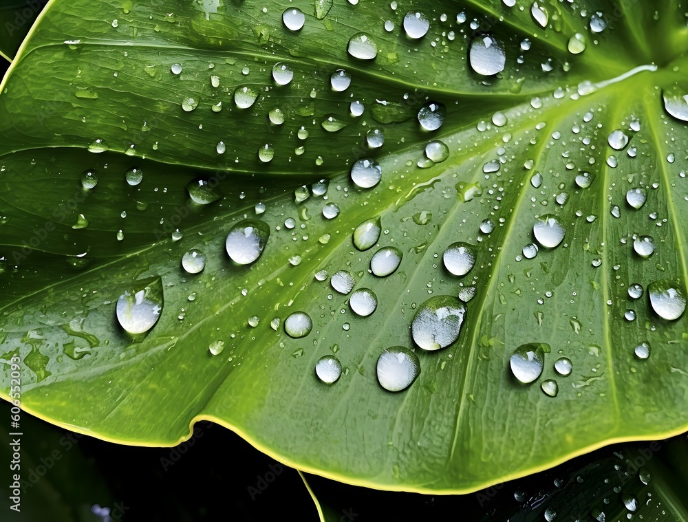 Glistening Leaf with Rain Droplets, Sun-Kissed, Detailed Textures ...