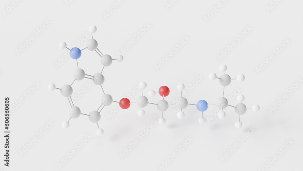 pindolol molecule 3d, molecular structure, ball and stick model ...